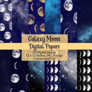 Galaxy Moon Digital Paper, Outer Space Galaxy Stars Digital INSTANT ...