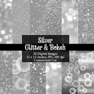 Silver Glitter and Bokeh Lights Digital Papers, Shimmer, Printable ...