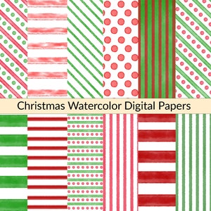 Bright Christmas Watercolor Papers, Red and Green Digital Paper Pack ...