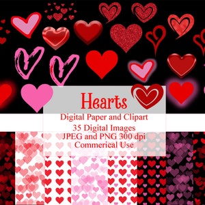 Hearts Clipart and Digital Paper Bundle, Backgrounds and Overlays for ...