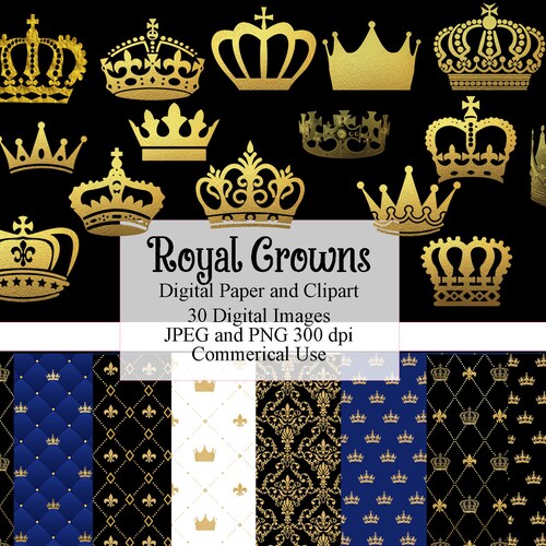 Royalty Gold Crown Clipart and Digital Paper Backgrounds and | Etsy