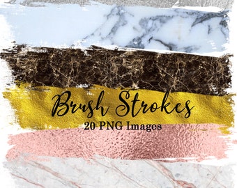 Brush Strokes Clip Art Bundle 200 PNG Images Foil Marble | Etsy
