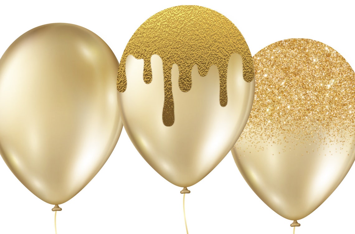 Teal and Gold Balloons Clipart Glitter Balloon PNG Digital | Etsy