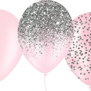 Blush Pink and Navy Blue Balloons Clipart, Glitter Balloon PNG Digital ...