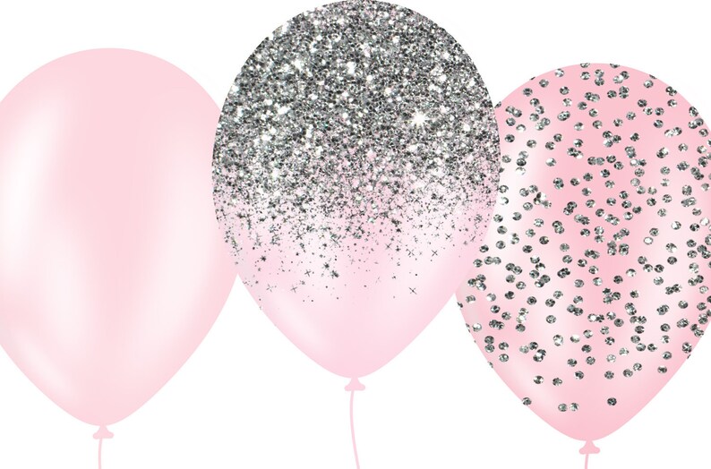Blush Pink and Navy Blue Balloons Clipart Glitter Balloon PNG - Etsy