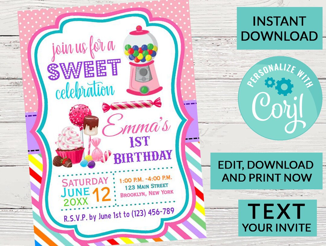 Candy Theme Birthday Invitation | Candyland Birthday | Digital INSTANT ...