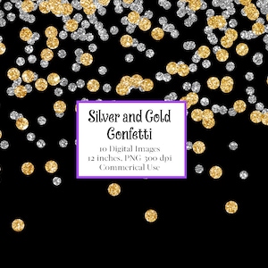Silver and Gold Confetti Overlays Clipart, Gold and Silver Glitter and ...