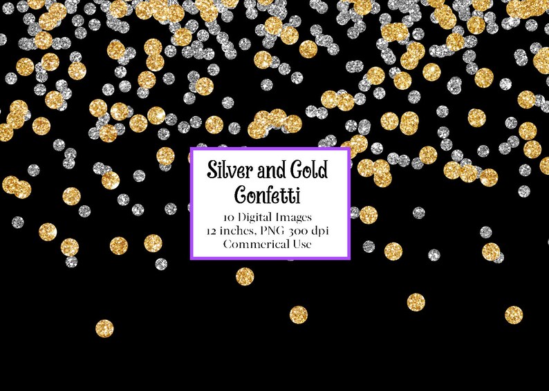 Silver and Gold Confetti Overlays Clipart Gold and Silver | Etsy