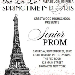 Paris Eiffel Tower Prom Invitation Digital INSTANT DOWNLOAD Editable ...