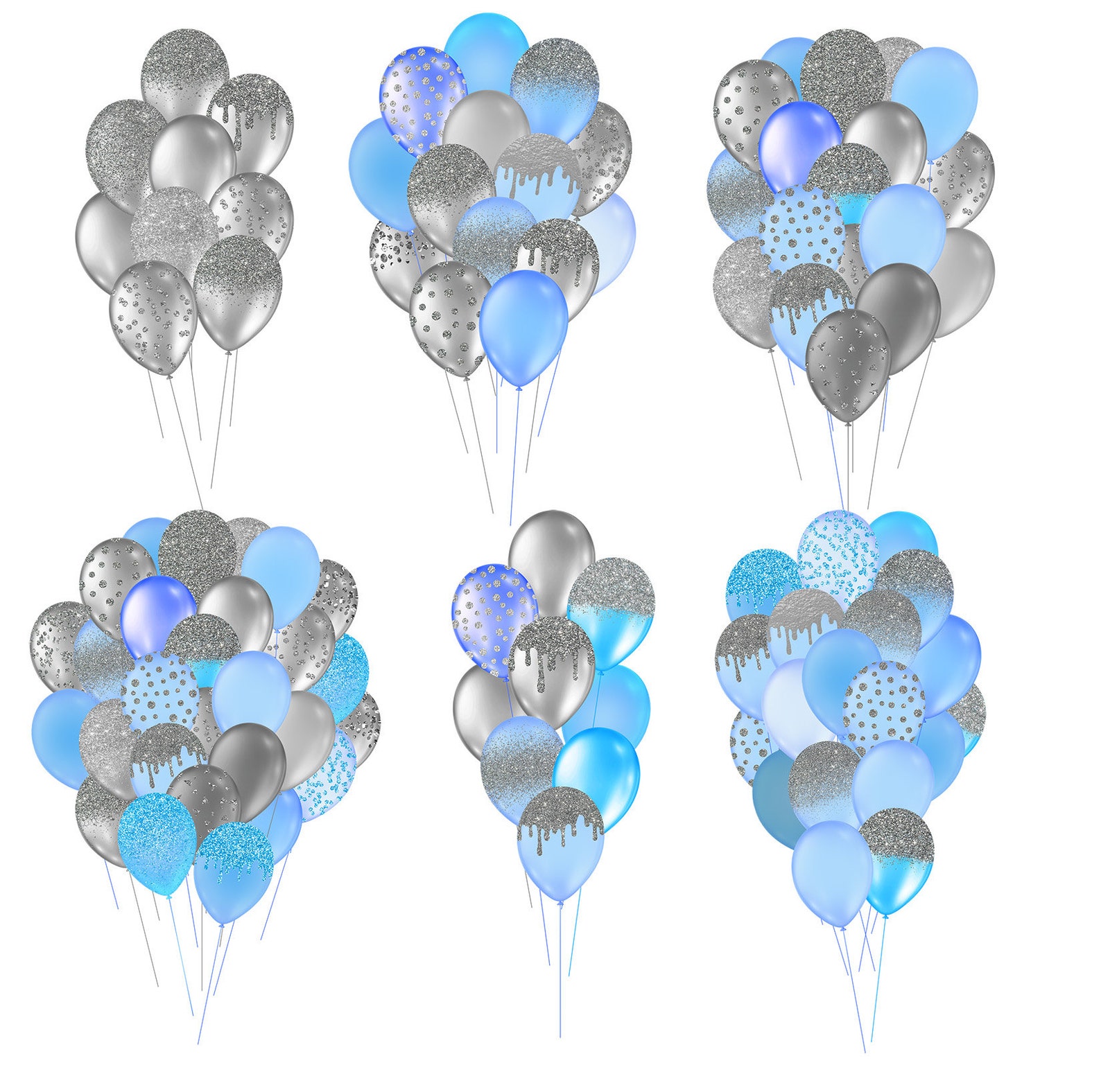 Baby Blue and Silver Balloons Clipart Glitter Balloon PNG | Etsy
