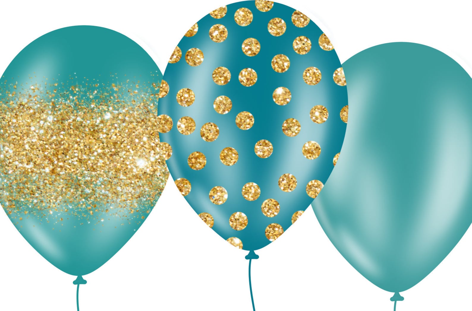 Teal and Gold Balloons Clipart Glitter Balloon PNG Digital | Etsy