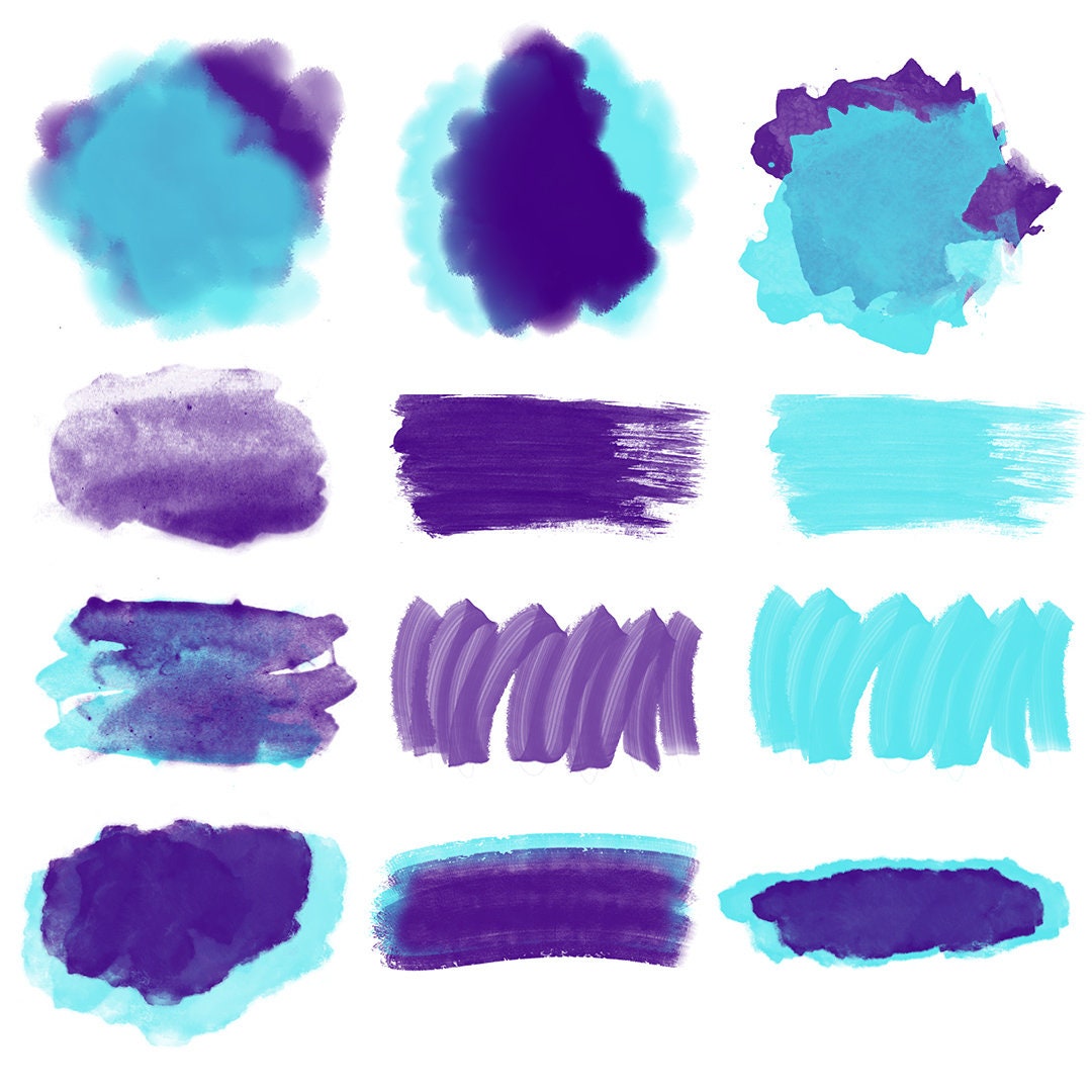 Watercolor Clipart #17, Teal and Purple Watercolor Brush Clip Art ...