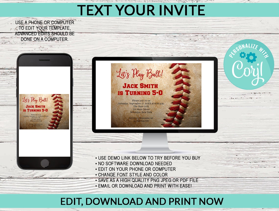 Baseball Birthday Invitation Party Surprise Birthday Invite | Etsy