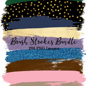 Brush Strokes Clip Art Bundle | 200 PNG Images | Foil, Marble, Glitter ...