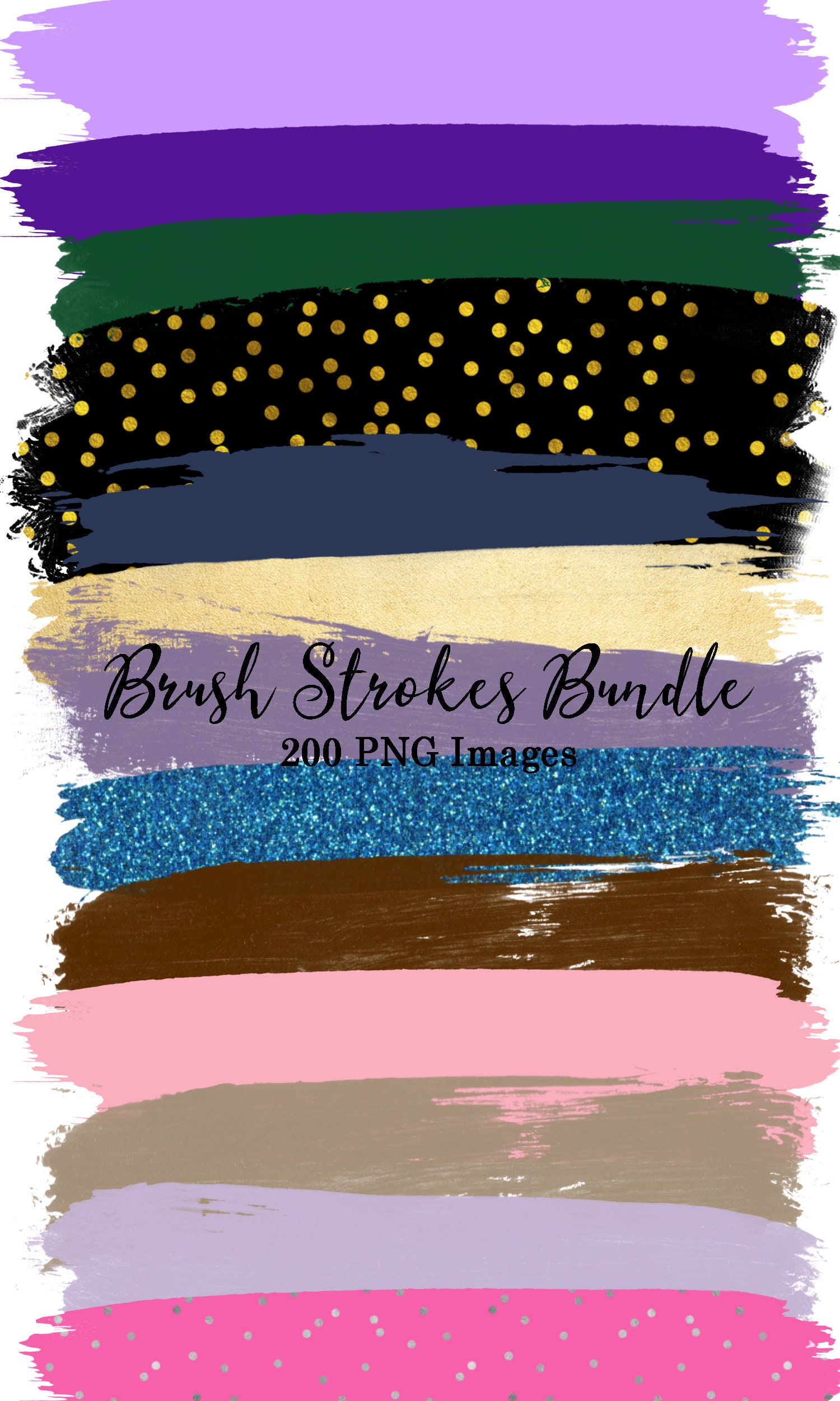 Brush Strokes Clip Art Bundle 200 PNG Images Foil Marble | Etsy