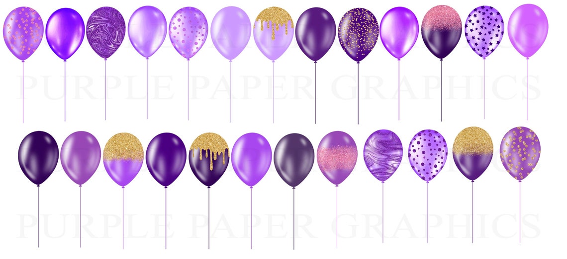 Purple and Pink Balloons Clipart Glitter Sparkle Confetti - Etsy