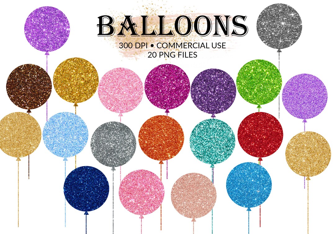 Glitter Shine Balloons Clipart, Balloons Clip Art, Foil Balloon PNG ...