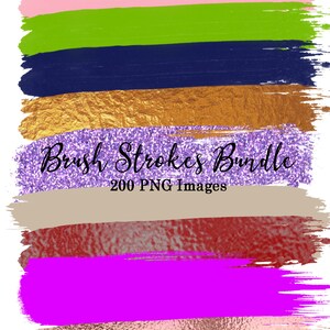 Brush Strokes Clip Art Bundle | 200 PNG Images | Foil, Marble, Glitter ...
