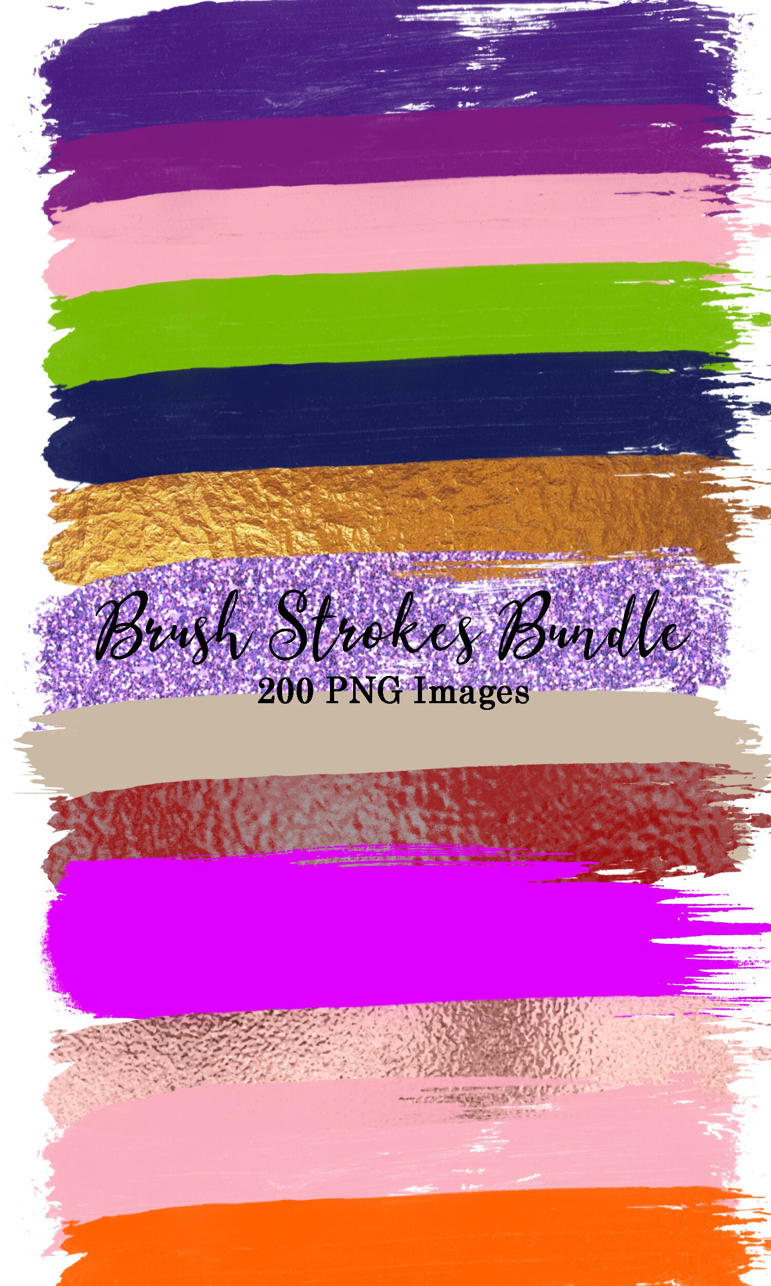 Brush Strokes Clip Art Bundle 200 PNG Images Foil Marble | Etsy