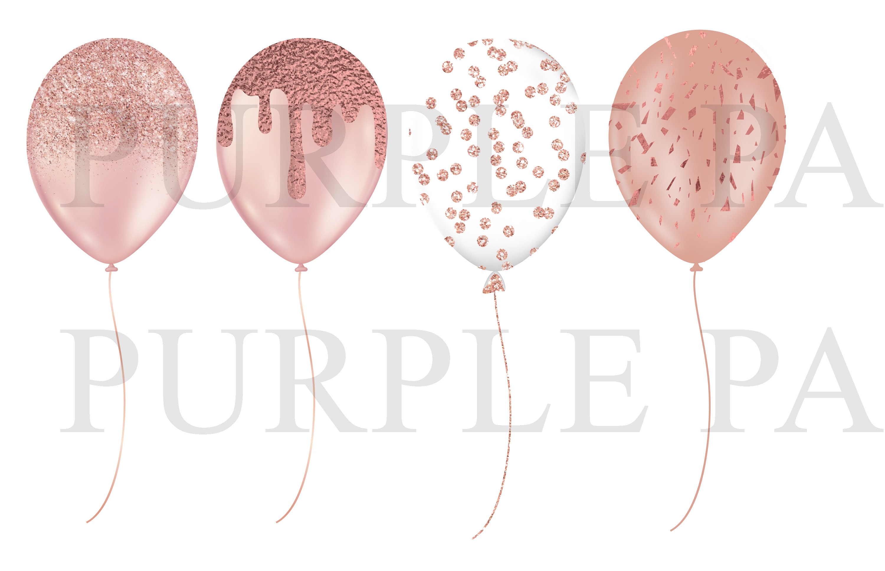 Rose Gold Balloons Clipart Glitter Balloon PNG Digital | Etsy