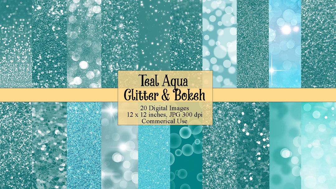 Teal Aqua Glitter and Bokeh Lights Digital Papers, Shimmer, Printable ...