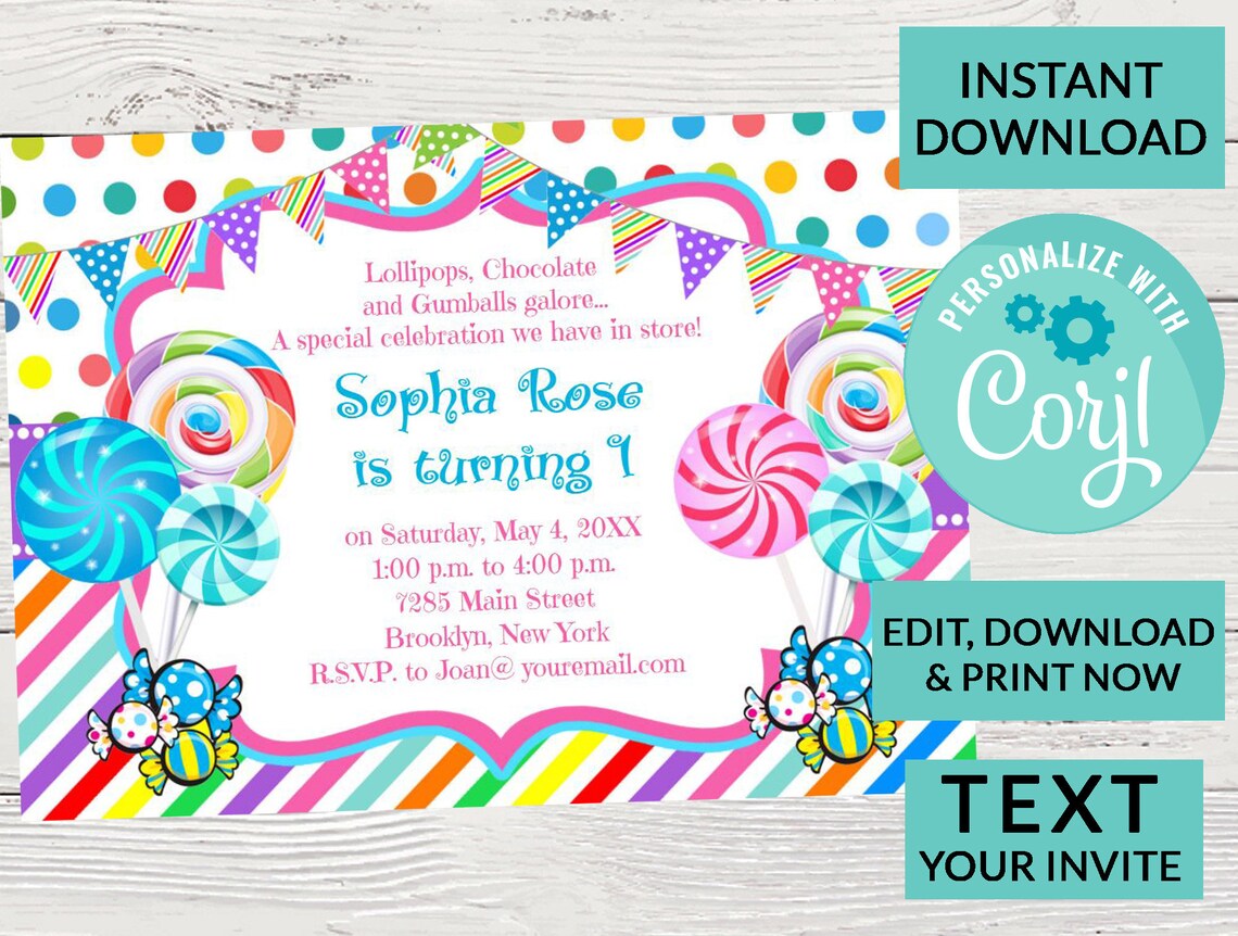 Candy Theme Birthday Invitation Candyland Birthday Digital - Etsy