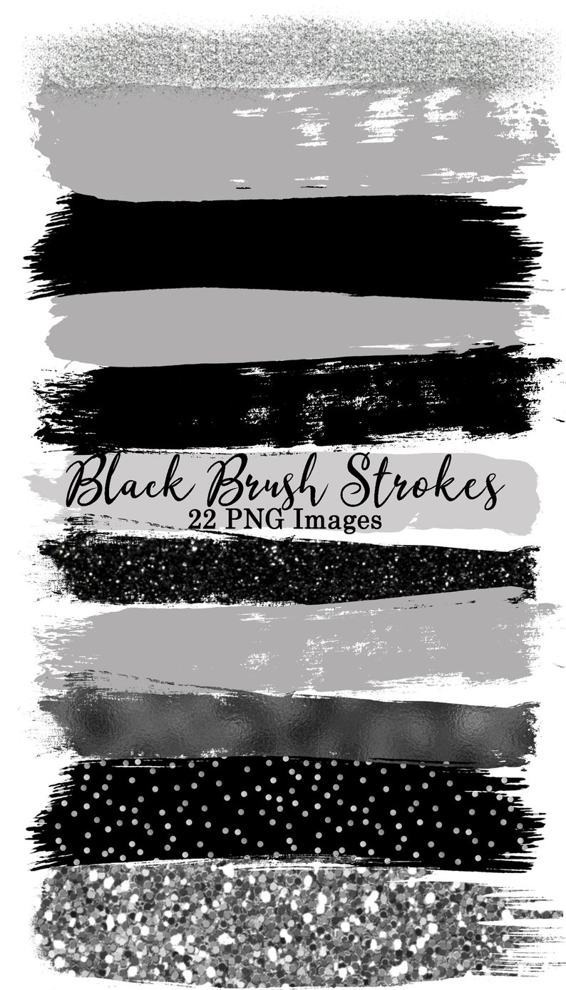 Black Silver Grey Brush Strokes Clip Art 53 Hand Painted - Etsy