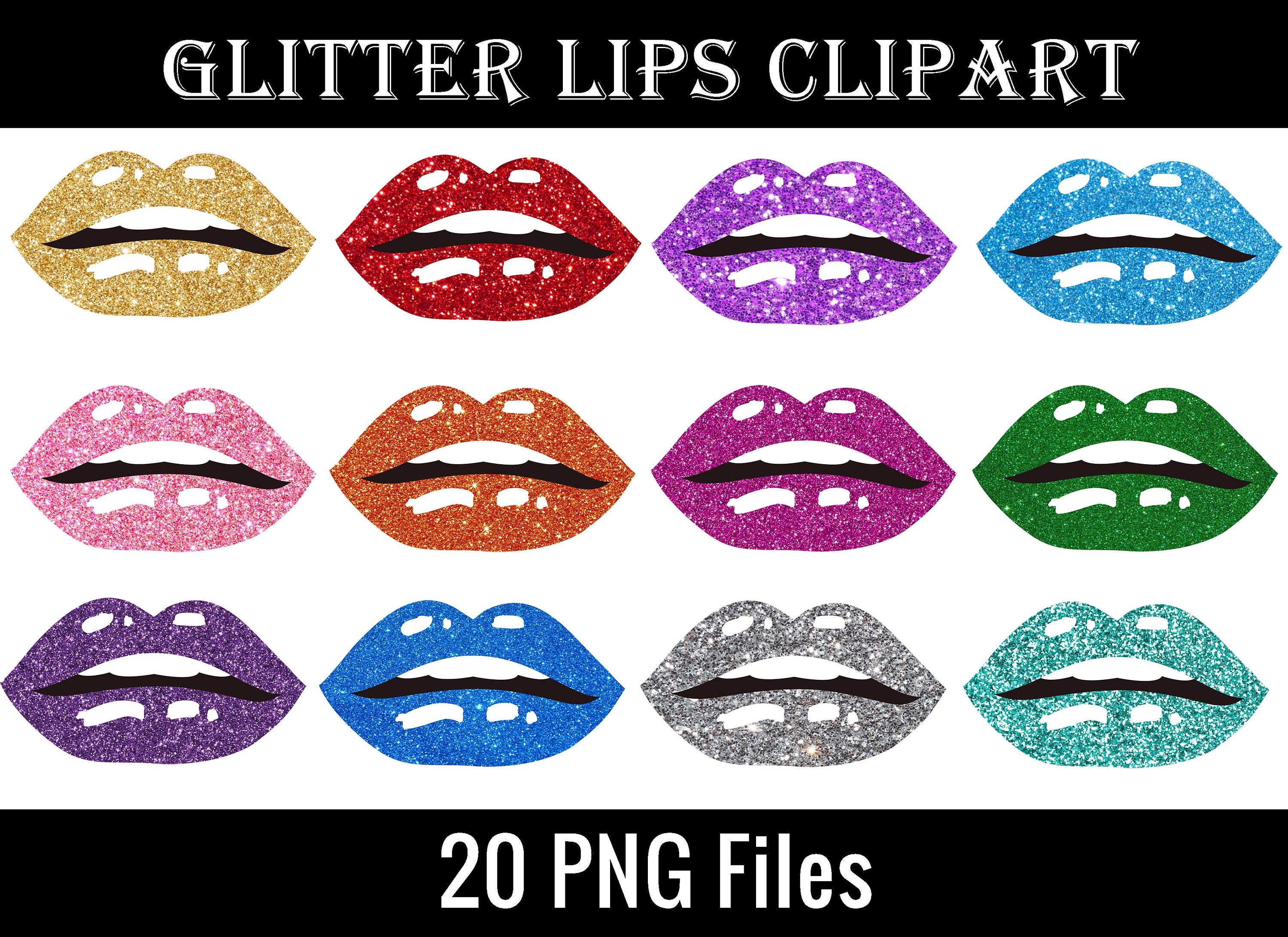 Glitter Lips Clipart Lips PNG Clip Art Lips Silhouette Lips | Etsy