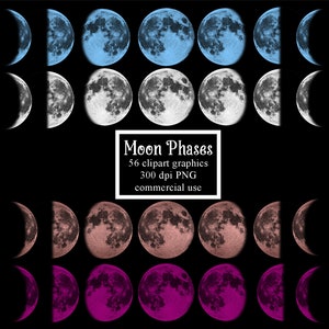 Moon Phases Clipart, Watercolor Moon Clip Art Graphics Illustration in ...