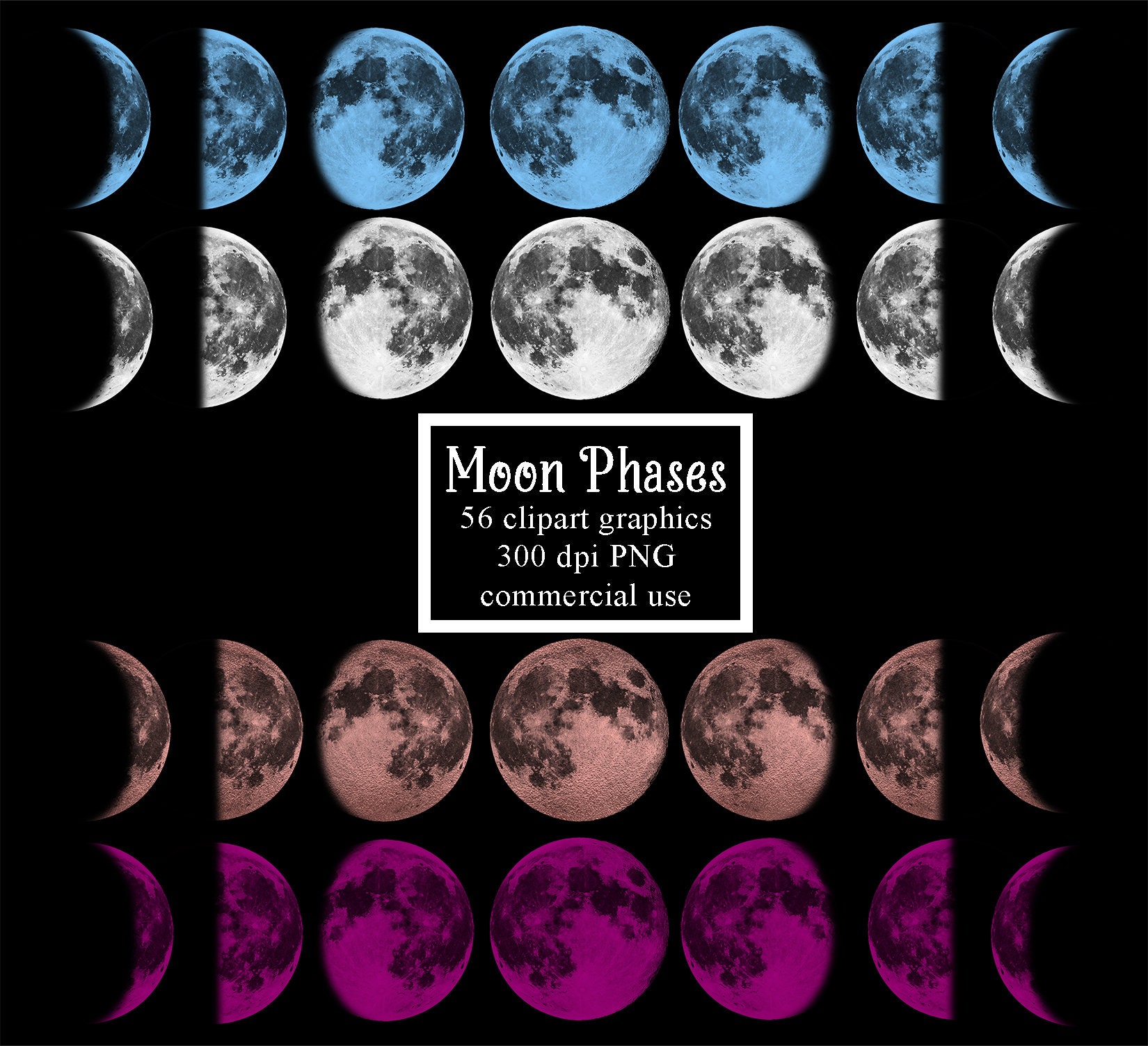 Moon Phases Clipart Watercolor Moon Clip Art Graphics - Etsy