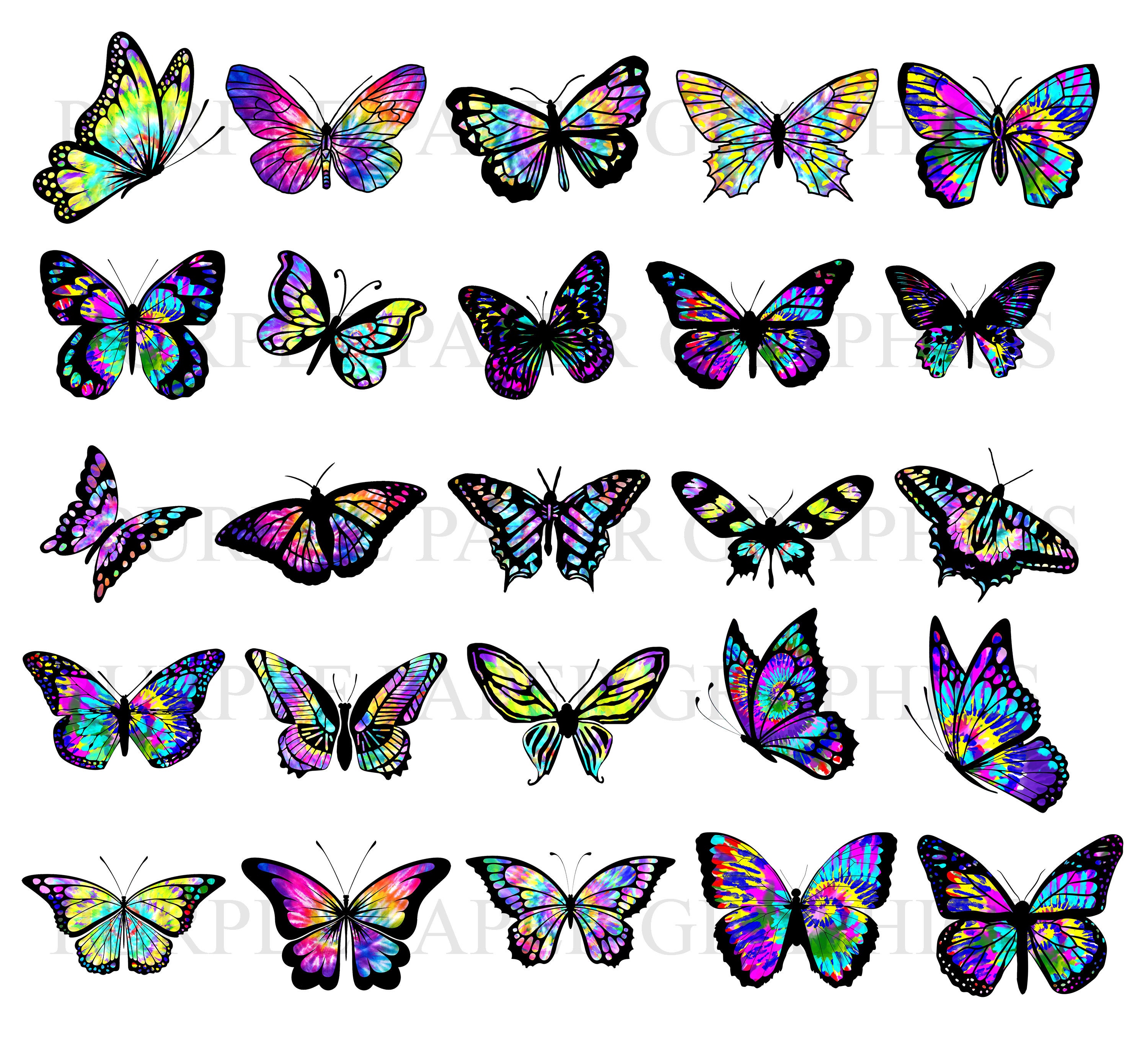 Tie Dye Butterflies Clip Art, Vintage Watercolor Butterfly Clipart ...