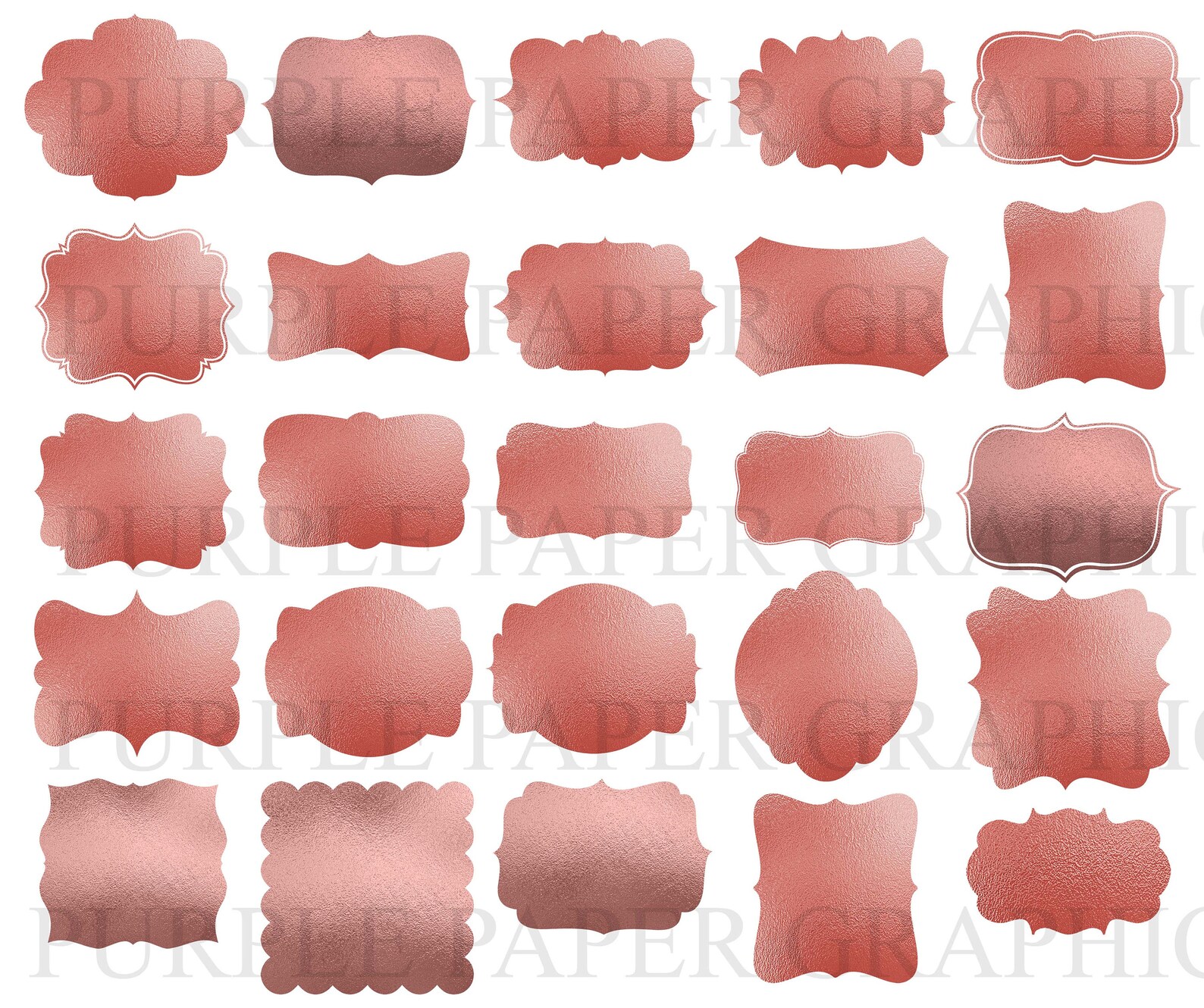 Rose Gold Foil Frame Clipart Vintage Shapes Silhouette Label - Etsy