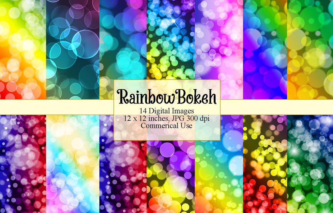 Rainbow Bokeh Digital Paper, Printable Backgrounds Bokeh Lights, Fairy ...