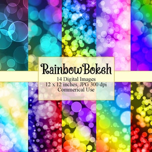 Rainbow Bokeh Digital Paper, Printable Backgrounds Bokeh Lights, Fairy ...