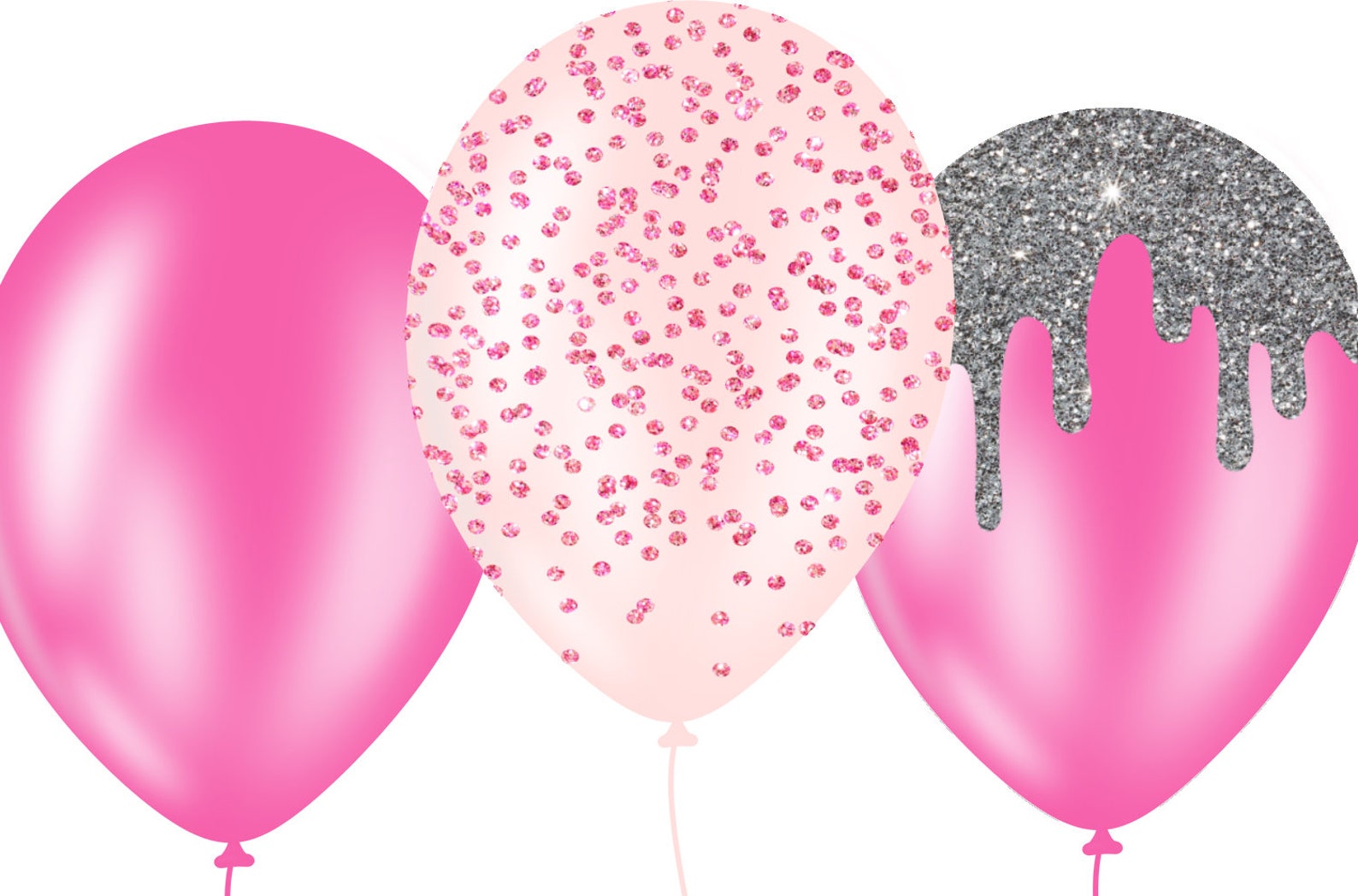 Pink Glitter Balloons Clipart, Pink & Silver Glitter Sparkle Confetti ...