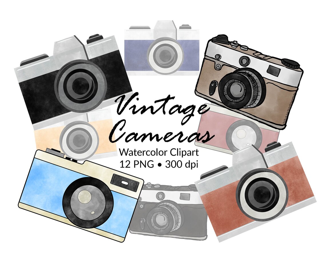 Watercolor Camera Clipart Photography Clip Art Logo Elements - Etsy