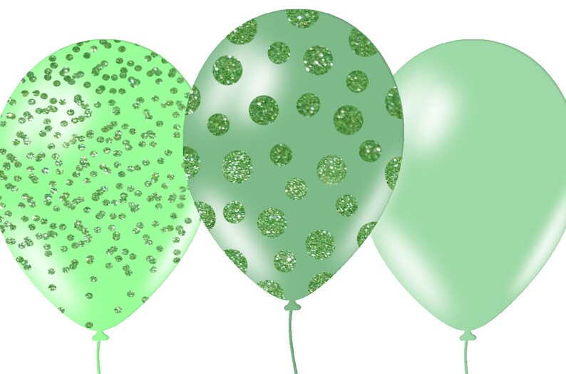 Mint Glitter Balloons Clipart Pastel Green And Silver Glitter Etsy