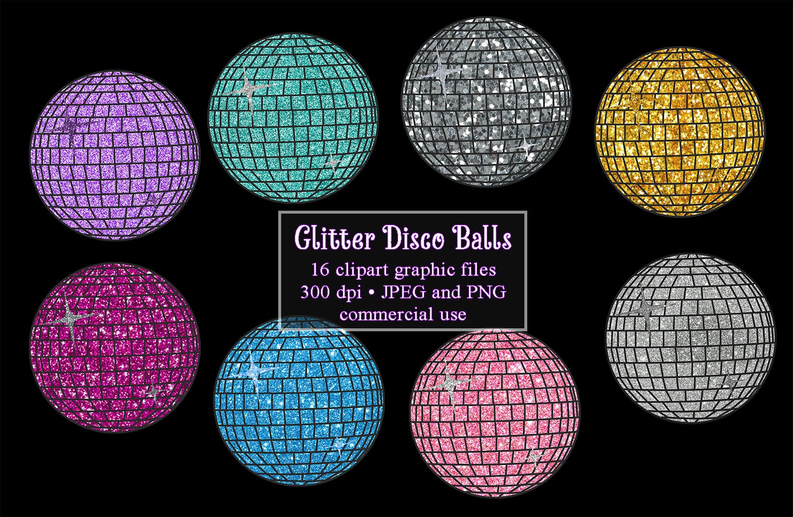 Glitter Disco Balls Clipart Music Instant Download JPEG and - Etsy