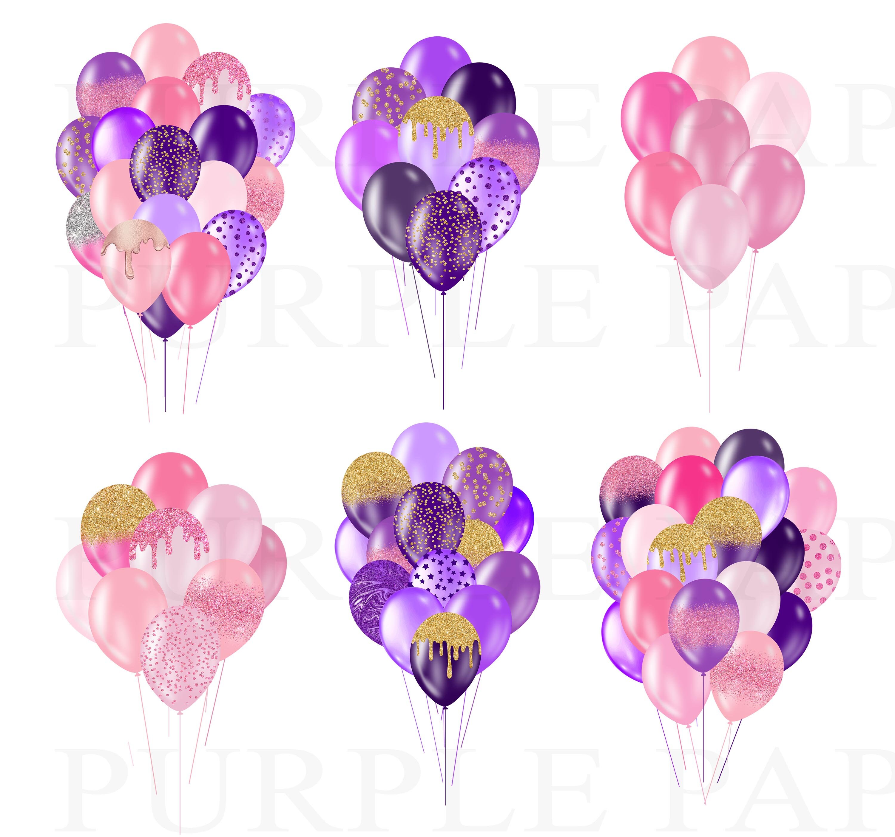Purple and Pink Balloons Clipart, Glitter Sparkle Confetti Balloon Clip ...