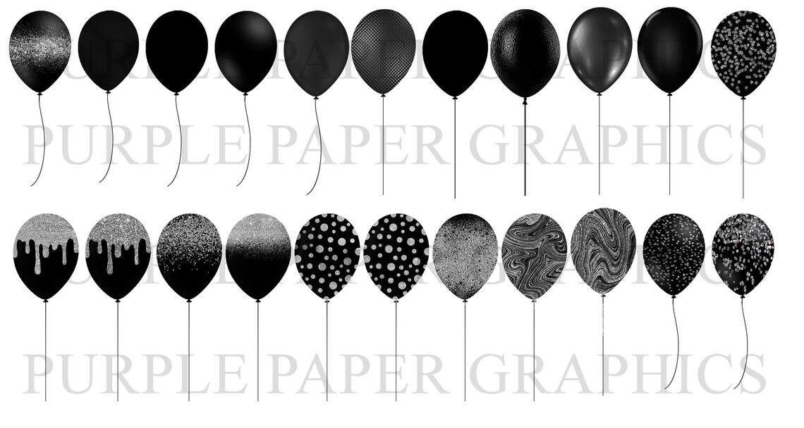 Pink and Black Balloons Clipart, Glitter Balloon PNG Digital Overlays ...