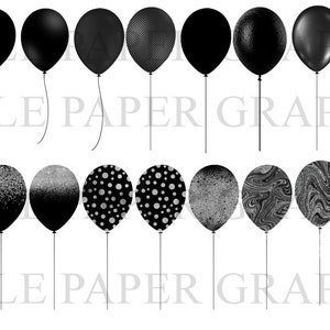 Pink and Black Balloons Clipart, Glitter Balloon PNG Digital Overlays ...
