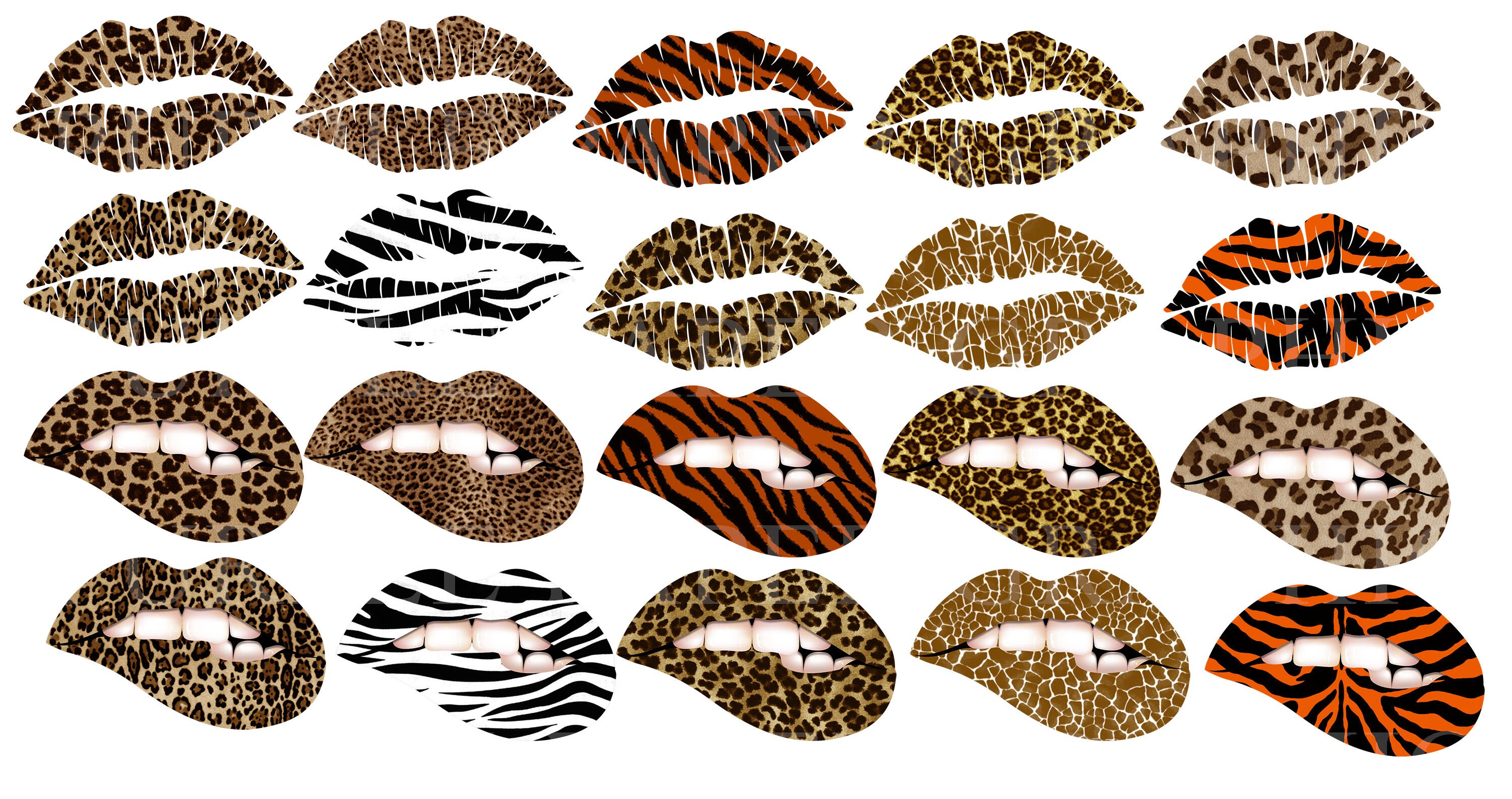 Animal Print Lips Kisses Clipart Custom Invitations Digital | Etsy