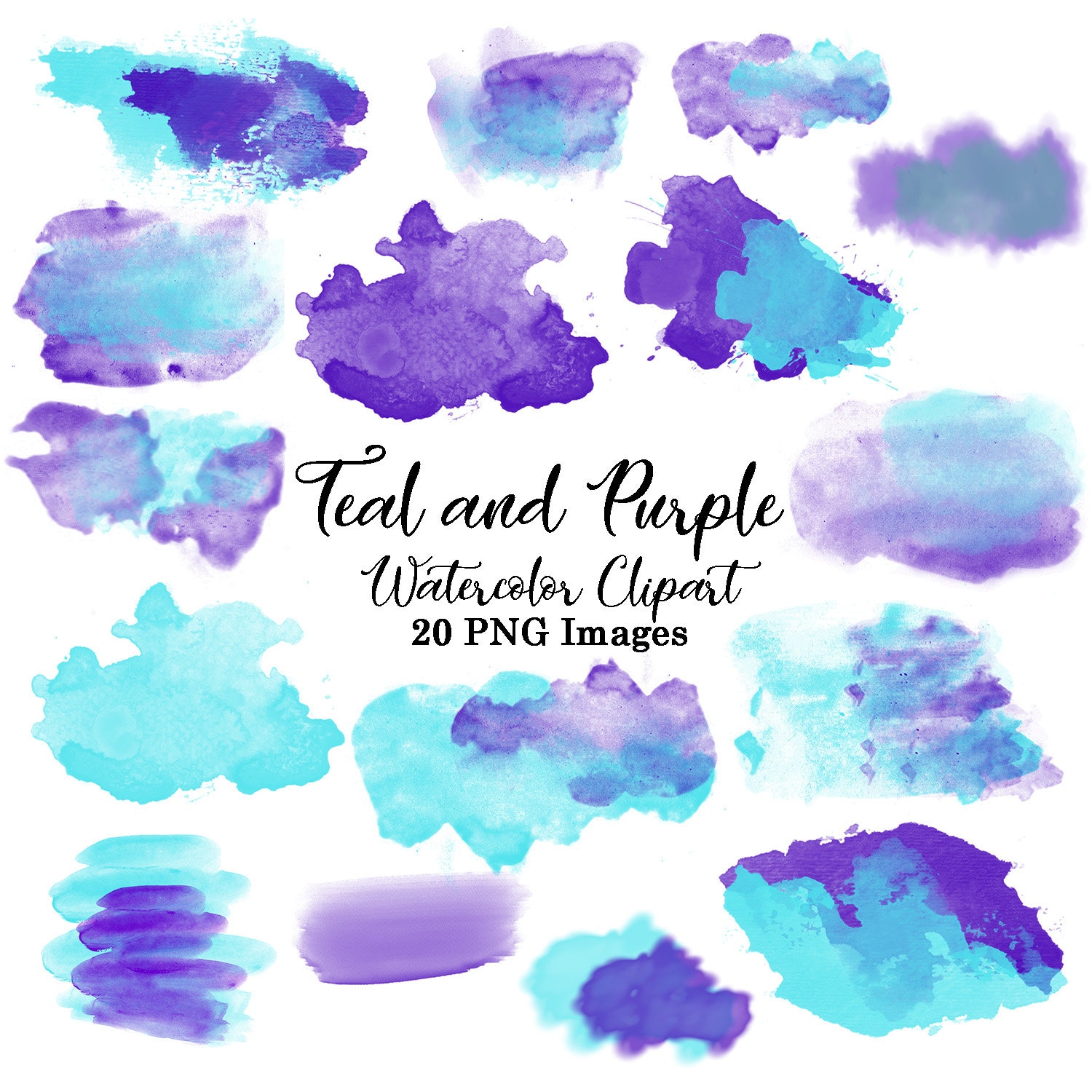 Watercolor Clipart 5 Teal and Purple Watercolor Brush Clip - Etsy