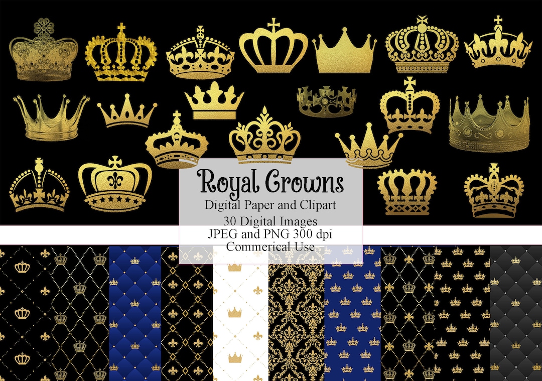 Royalty Gold Crown Clipart and Digital Paper, Backgrounds and Overlays ...