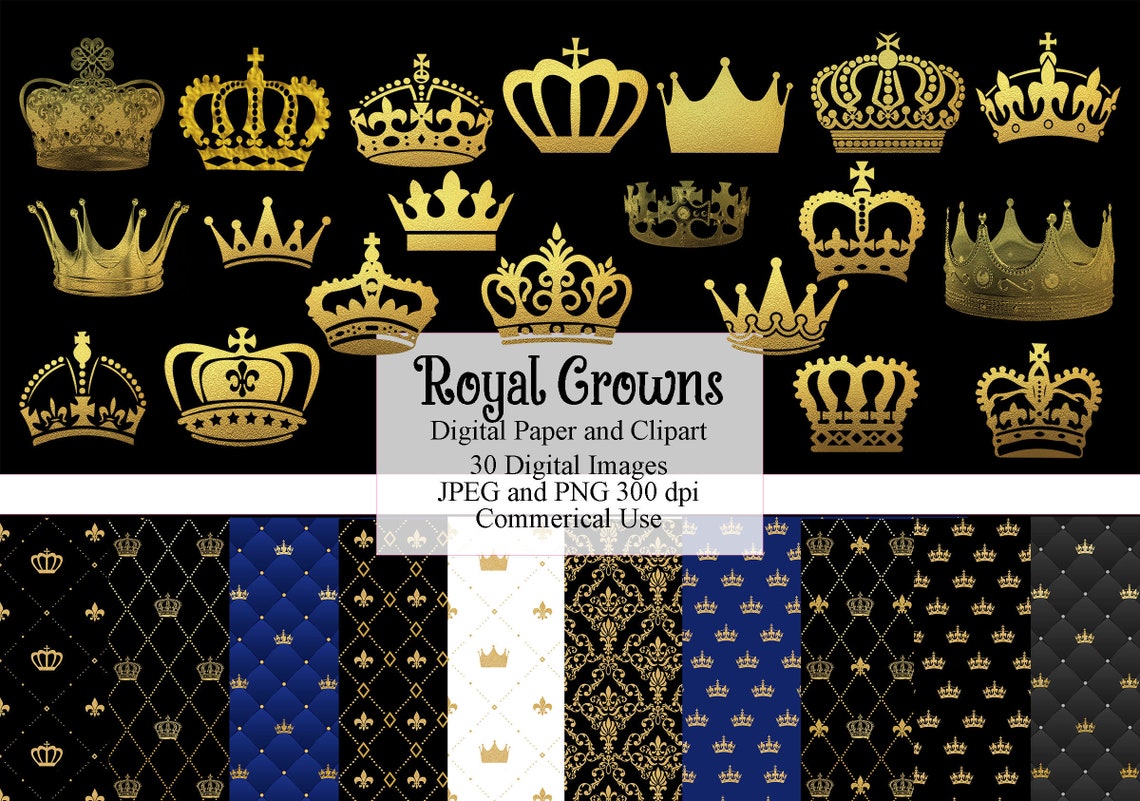 Royalty Gold Crown Clipart and Digital Paper Backgrounds and | Etsy