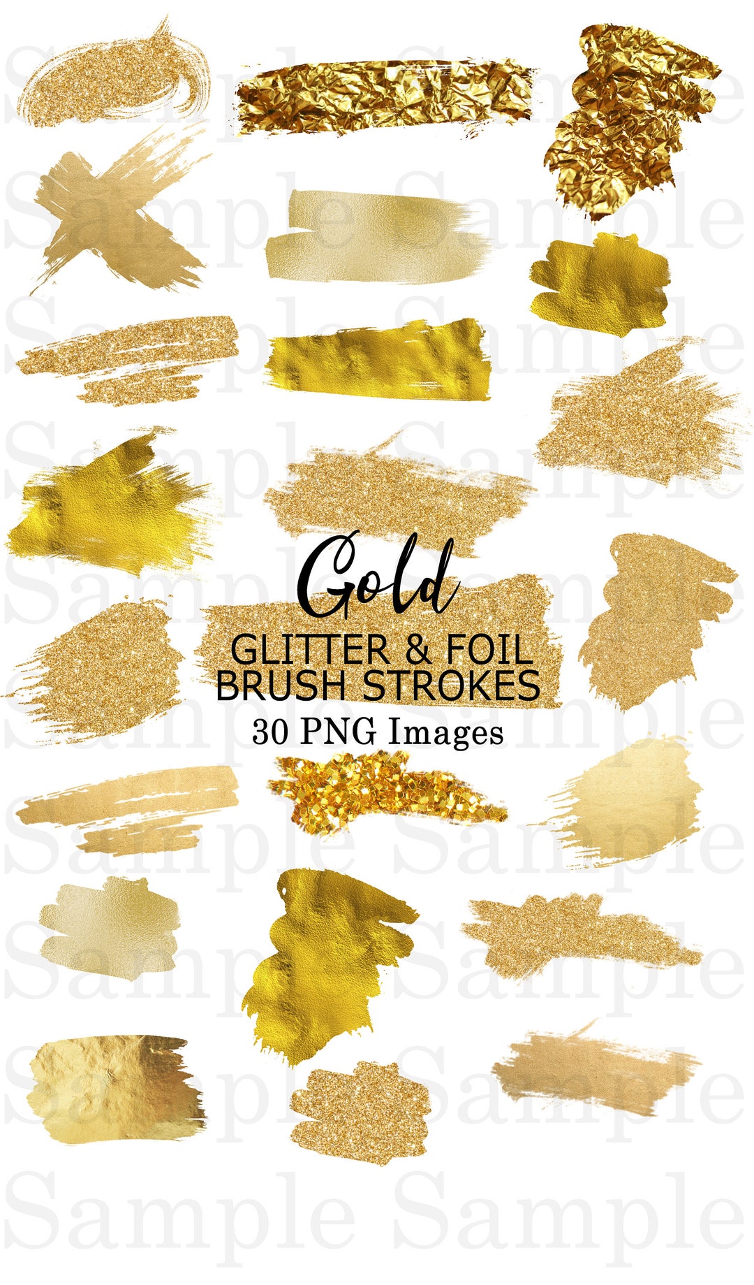 Gold Foil and Glitter Brush Strokes Clip Art Hand Painted Clipart ...
