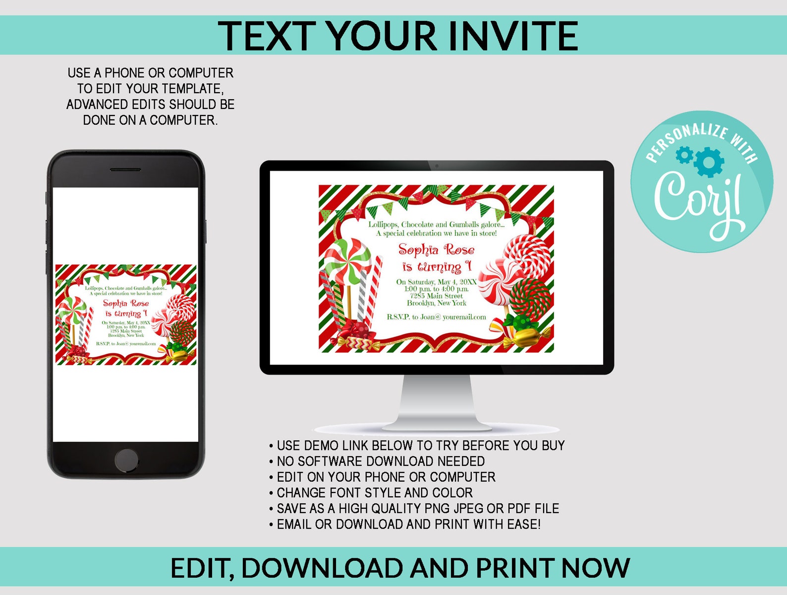 Christmas Candy Theme Birthday Invitation | Candy Land Birthday ...