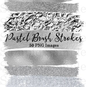 Glam Silver Glitter and Foil Brush Strokes Clip Art #43 | Hand Painted ...