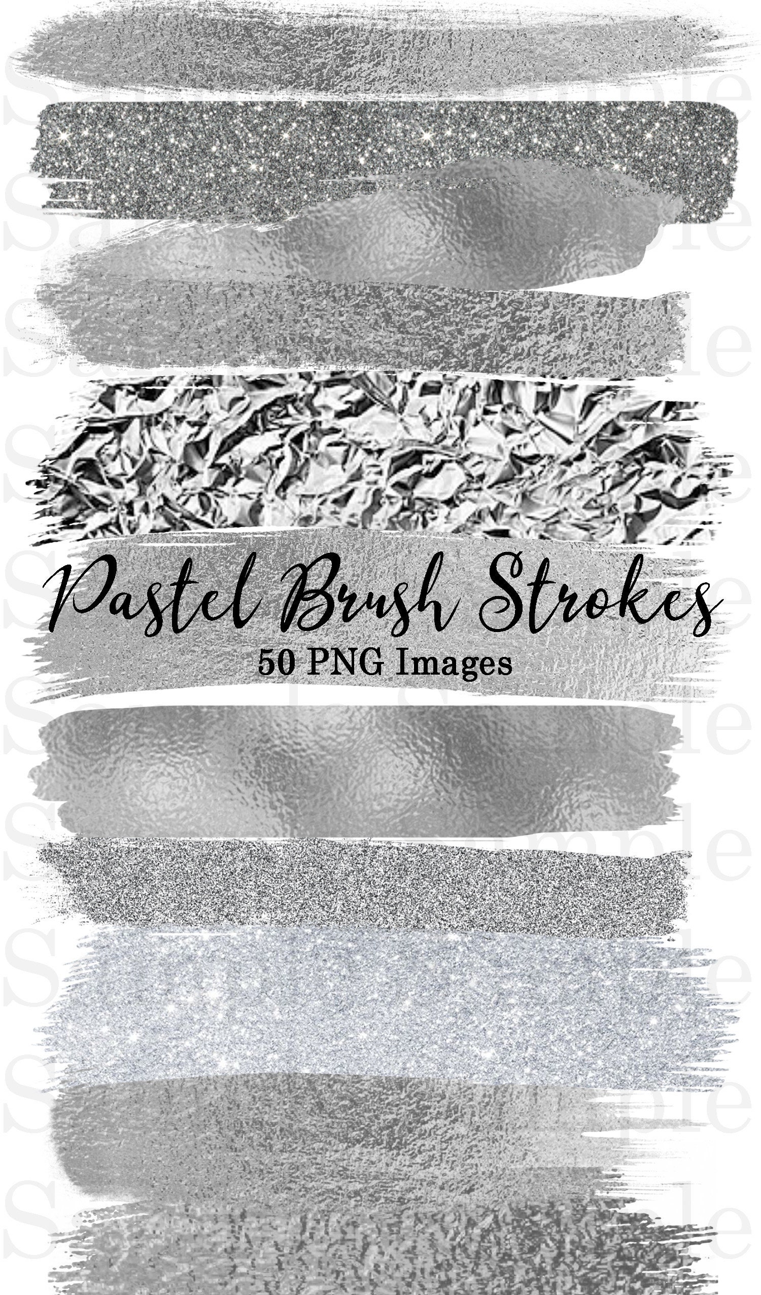 Glam Silver Glitter and Foil Brush Strokes Clip Art 43 Hand | Etsy