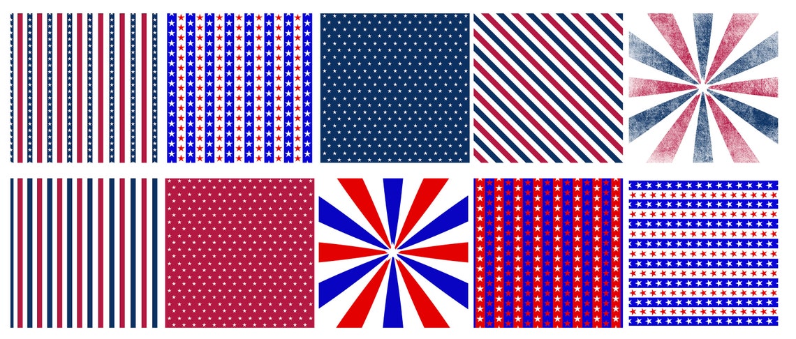 American Flag Patriotic Clipart and Digital Paper Bundle, Backgrounds ...
